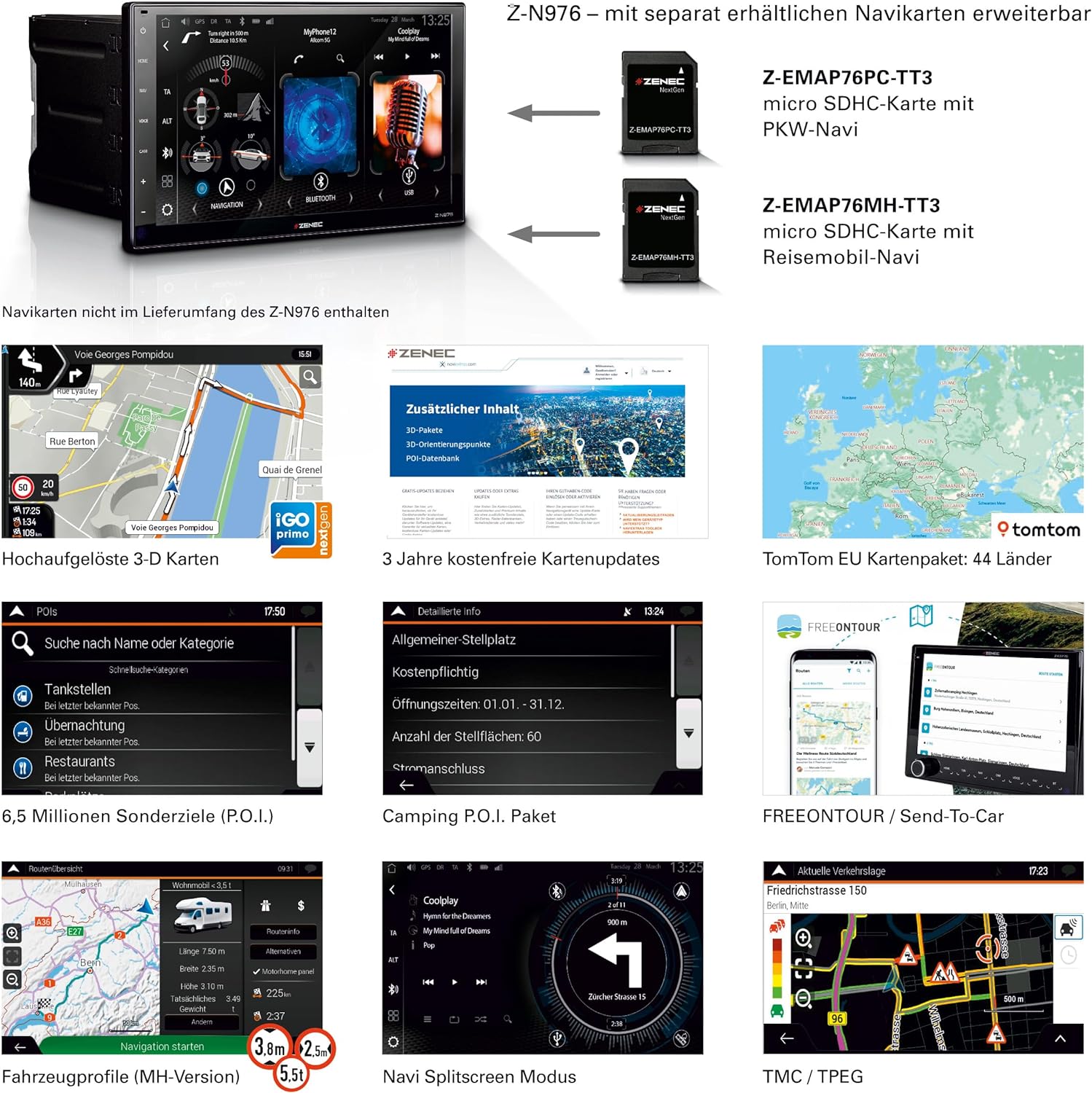 ZENEC Z-N976 2-DIN Autoradio, Multimediasystem mit 9“/22,9 cm Touchscreen, Mediencenter mit DAB+ ...